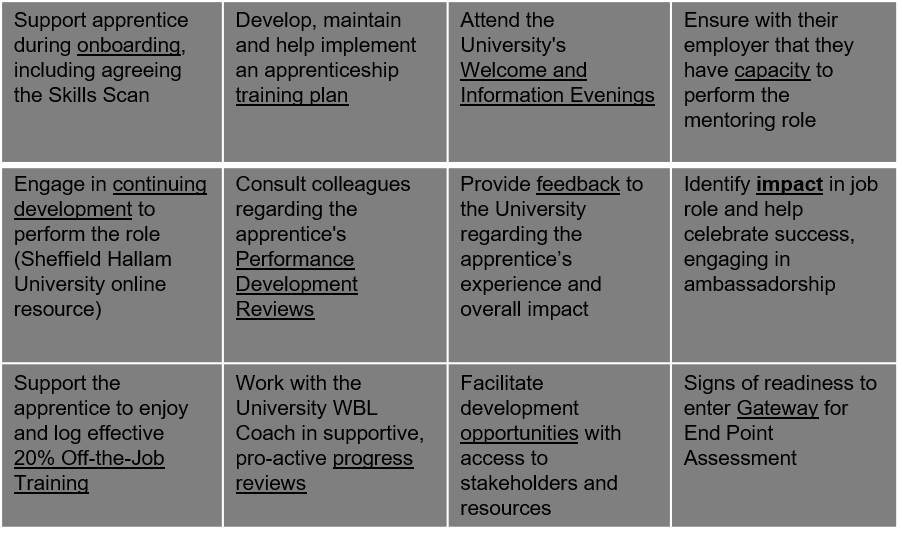 Key mentoring activities | Apprenticeship Impact and Information Resource